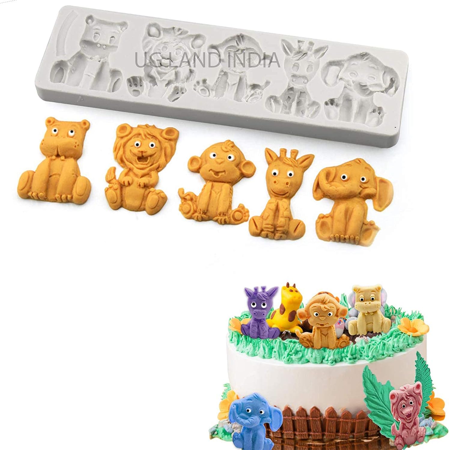 Buy UG LAND INDIA Jungle Safari Animal Cake Mold - Leaves Fondant ...