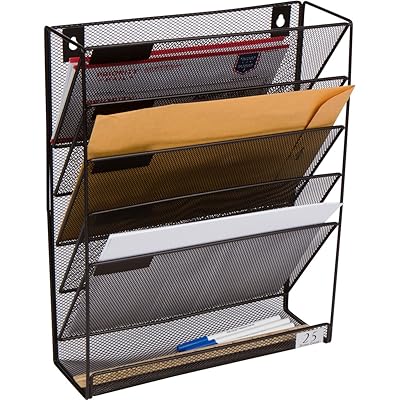 Buy 5 Pocket Wall Mounted File Hanging Organizer Metal Mesh Office Home ...