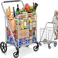 Amazon.com: QLADUO Large Folding Shopping Cart - Grocery Utility Cart ...