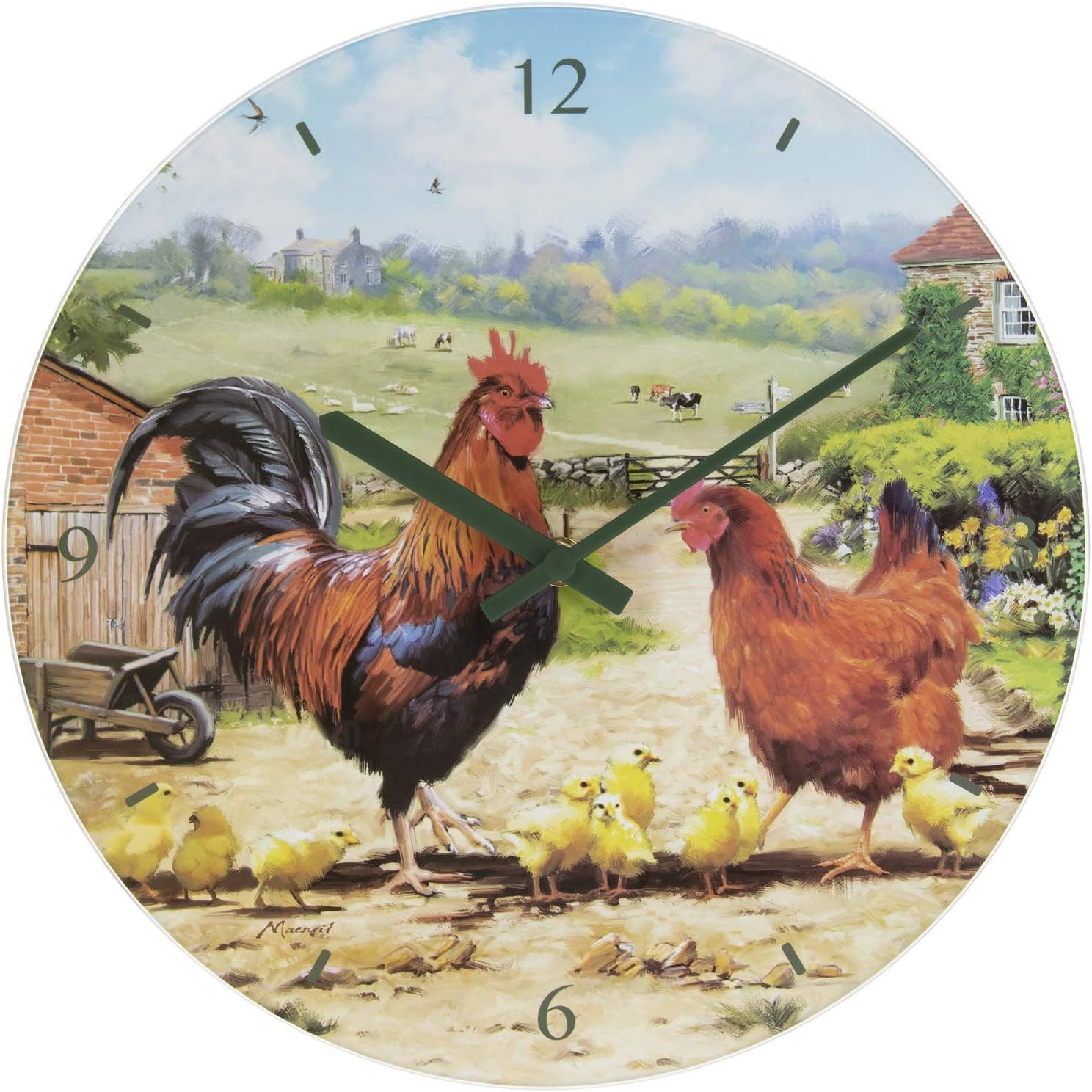 Reloj de pared con diseño de gallo y gallina de cristal para decoración ...