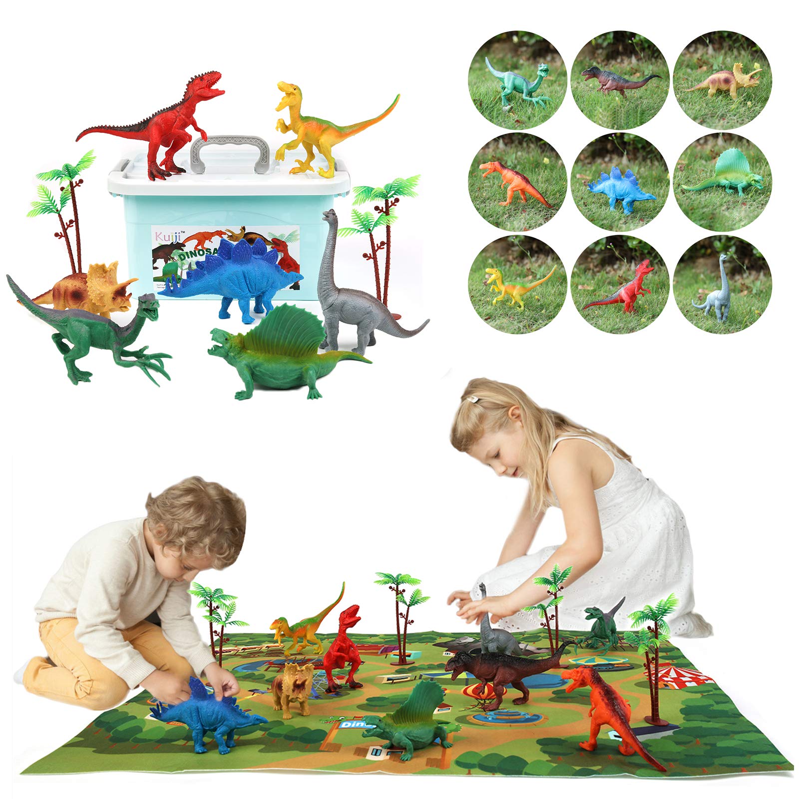 Dqtye Dinosaur Toy Figure With Playmat And Trees 26pcs Kids ...
