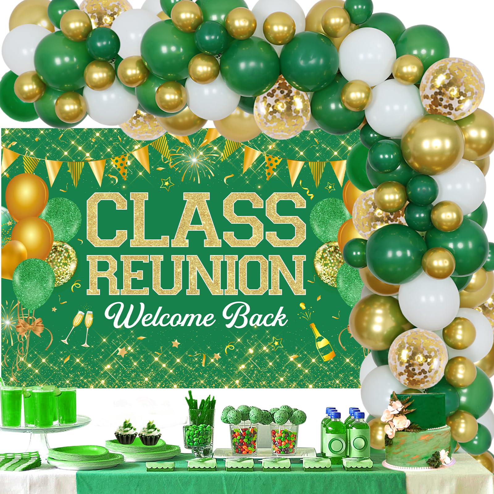 JOYMEMO Class Reunion Party Decorations Green and Gold - Balloon ...