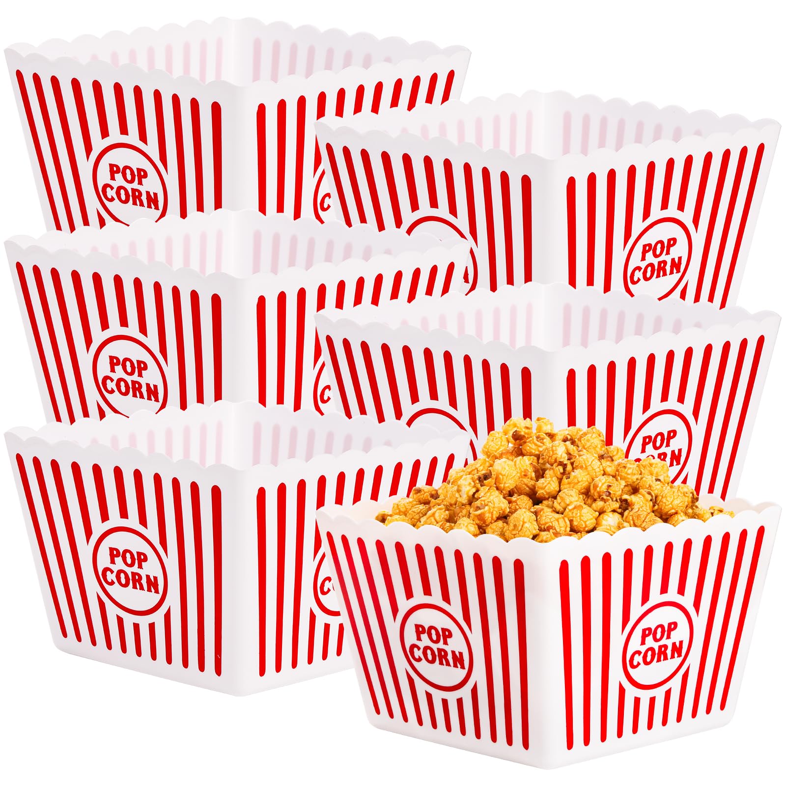 Bekith 6 Pack Plastic Open-Top Reusable Popcorn Boxes, Large Popcorn ...
