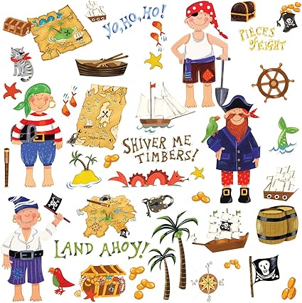 RoomMates Repositionable Childrens Wall Stickers Pirates Treasure Hunt ...