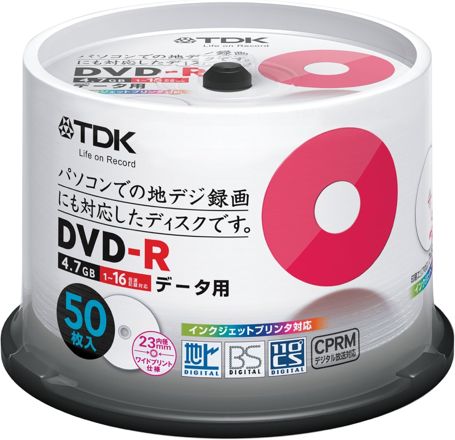 Amazon | TDK CPRM対応 データ用DVD-R 4.7GB 1-16倍速対応 ホワイトワイドプリンタブル 50枚スピンドル DR47DPWC50PS | TDK | DVD-R 通販