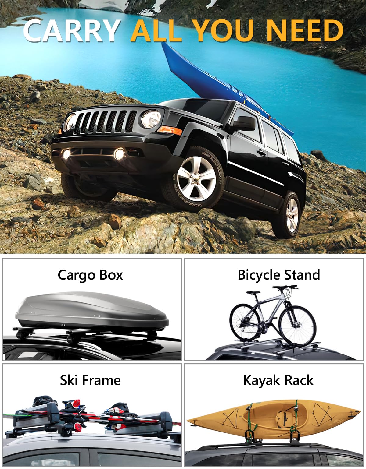 Tuyoung 220lbs Lockable Roof Rack Cross Bars Compatible With Jeep ...