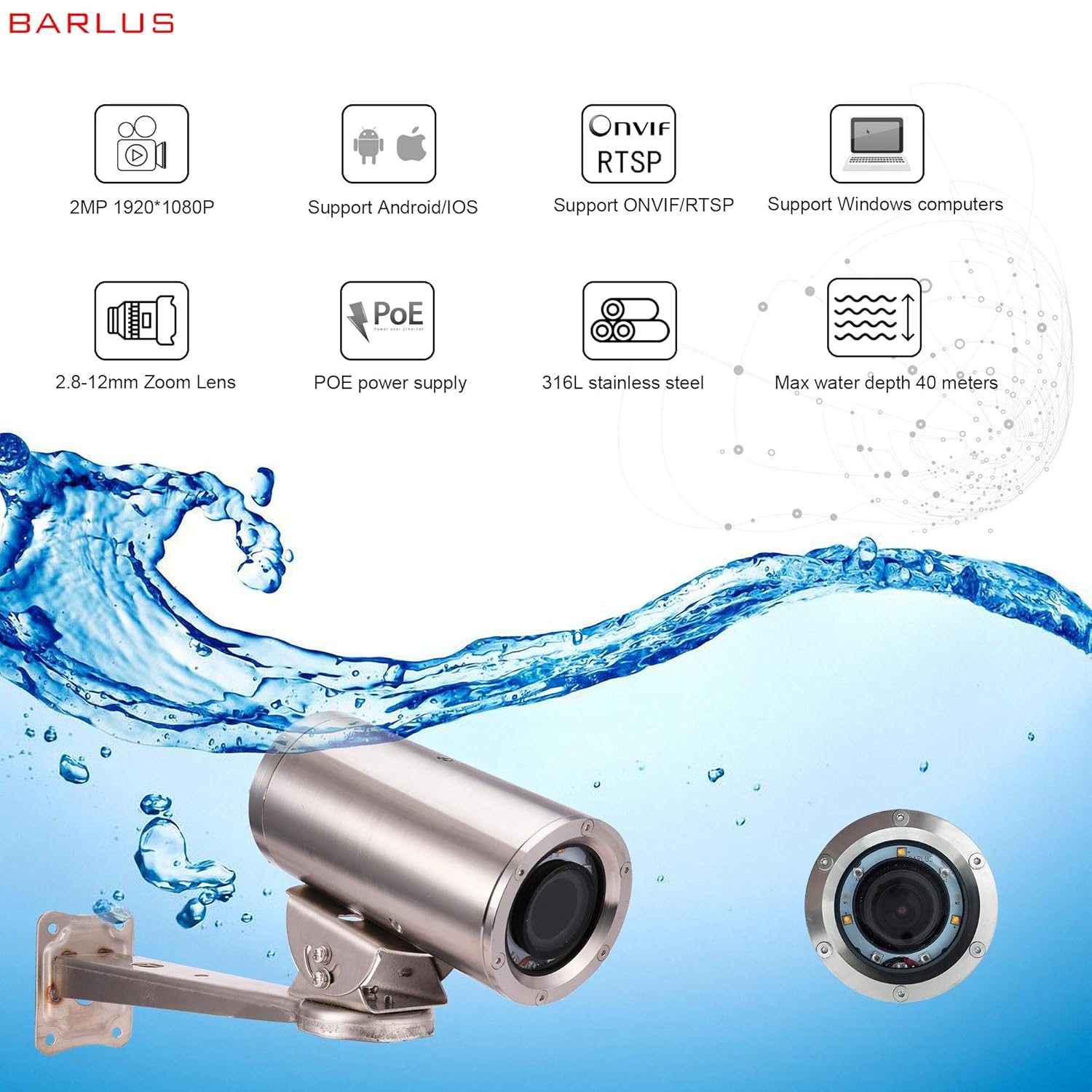 Camera & Photo BARLUS 316L Stainless Steel 1080P Underwater POE IP ...