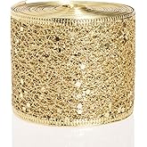 Amazon.com: HUIHUANG Gold Wired Ribbon 2-1/2 inch, Glitter Diamond Wire ...