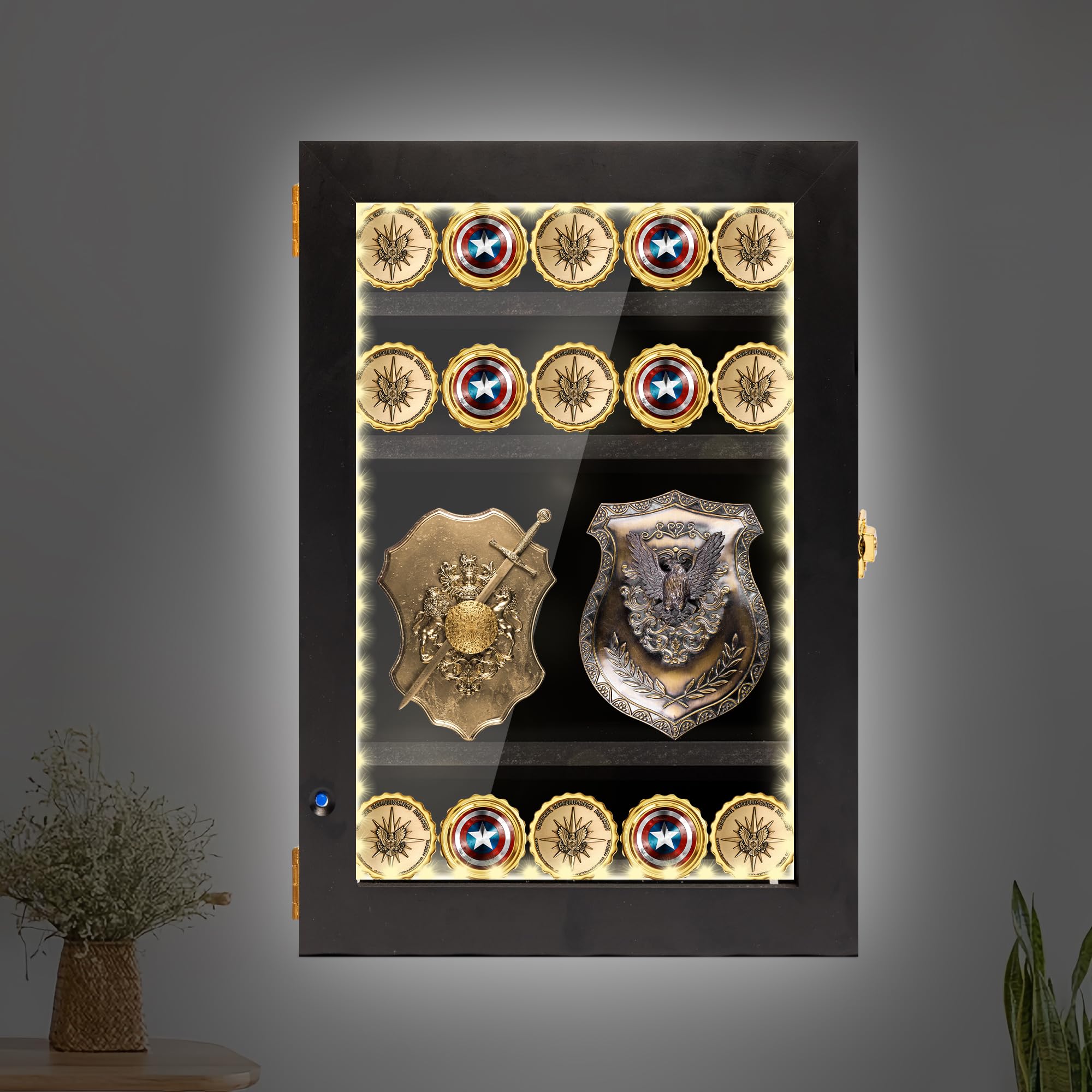 GENMOUS Military Challenge Coin Display Case, Medal Shadow Box with HD ...
