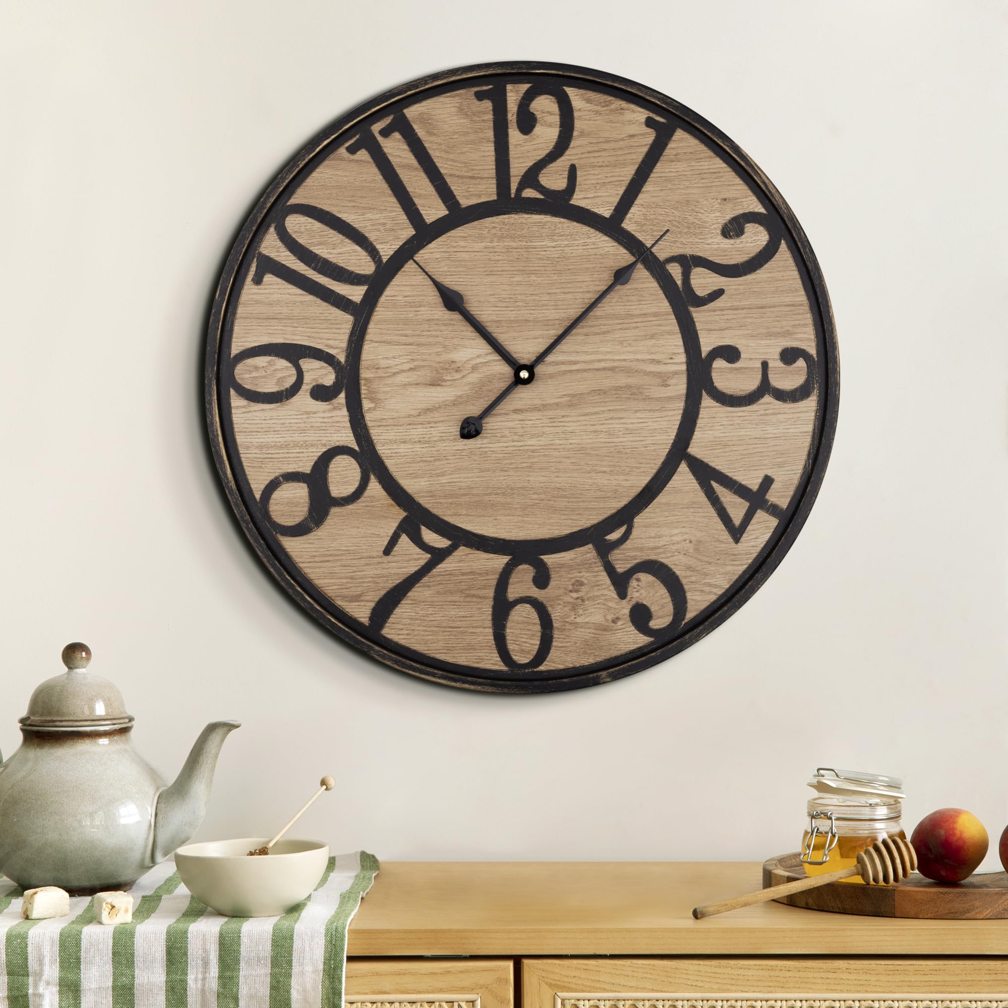 Maxstar Large Wall Clock Silent Bronze Rustic Farmhouse Metal & Wood ...