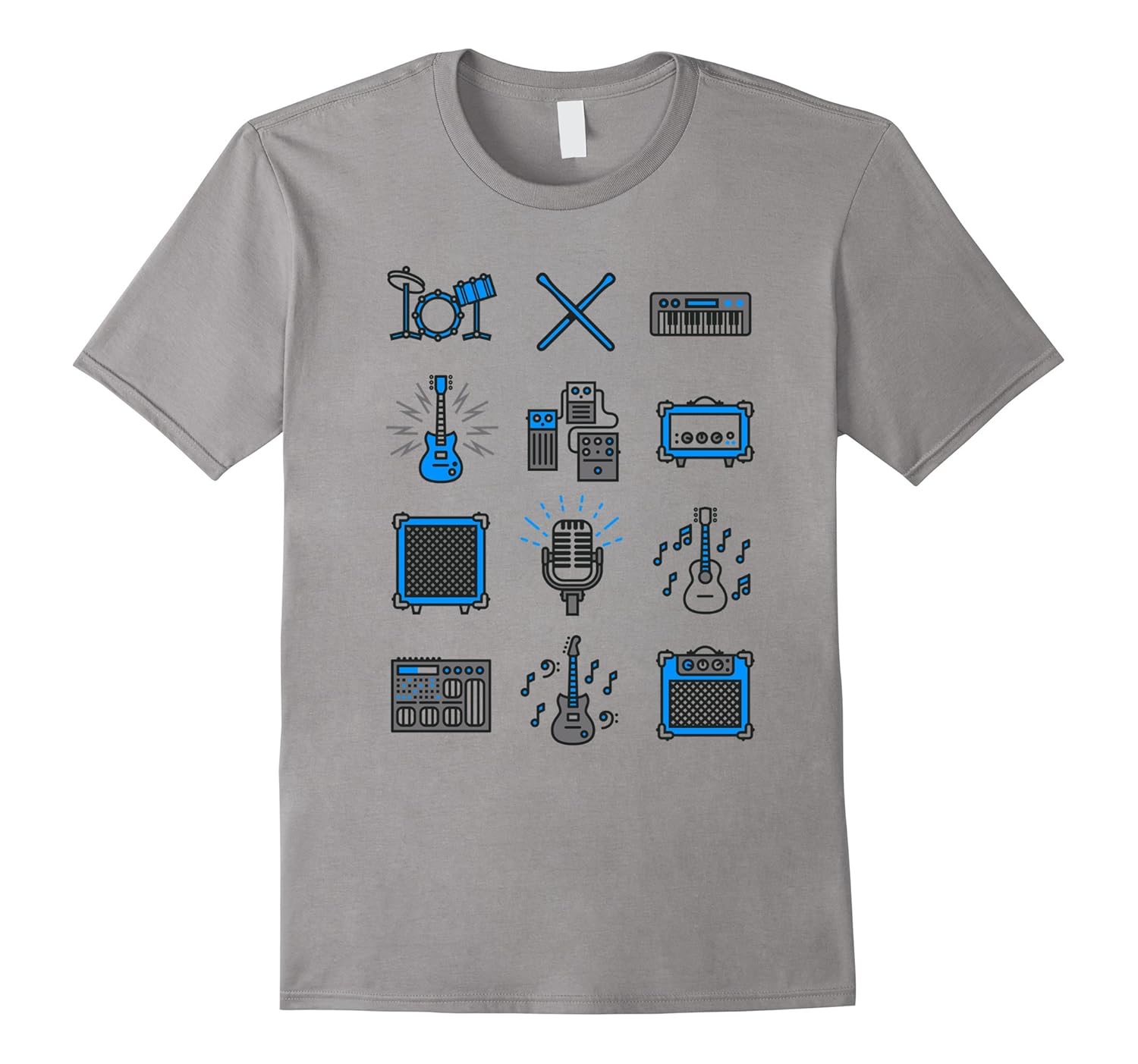 Musical Instrument Icons T-Shirt Musically Shirt Blue
