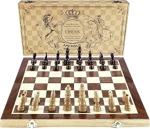 Amazon.com: AMEROUS Chess Set, 15"x15" Folding Magnetic Wooden Standard ...