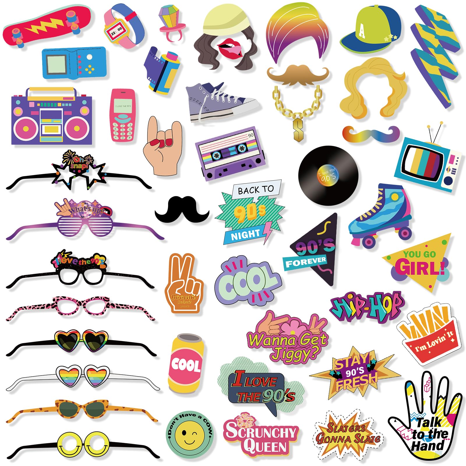 Qpout 46 PCS 90s Photo Booth Props, 90’s Theme Party Decorations 1990s ...