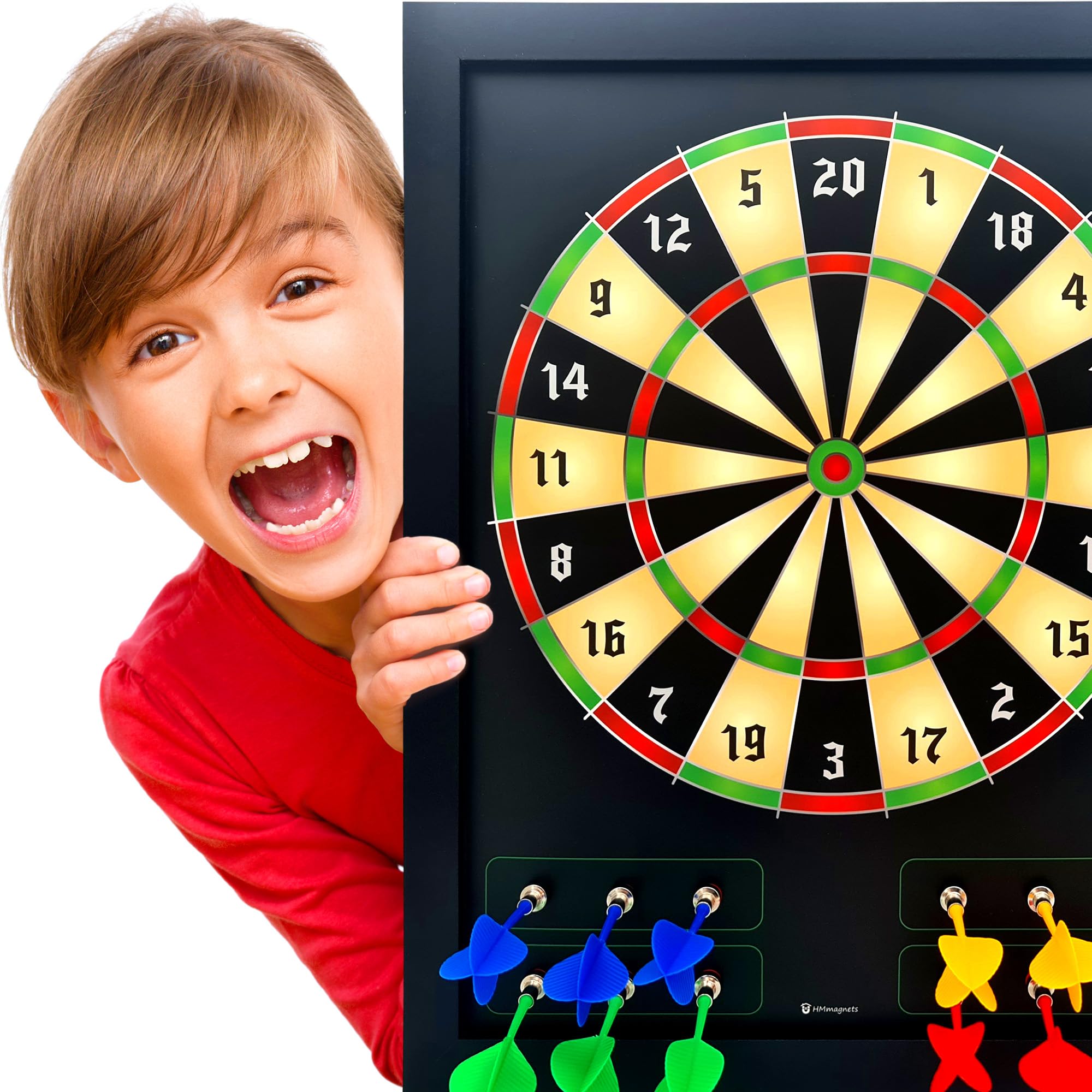 HMmagnets Large & Safe Magnetic Dart Board (Wooden Frame) for Kids ...