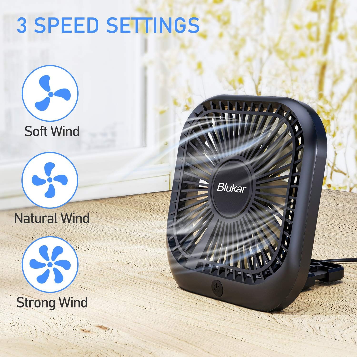 Blukar USB Fan, Desk Fan Table Fan – 9 Fan Blade, Adjustable 3 Speeds ...