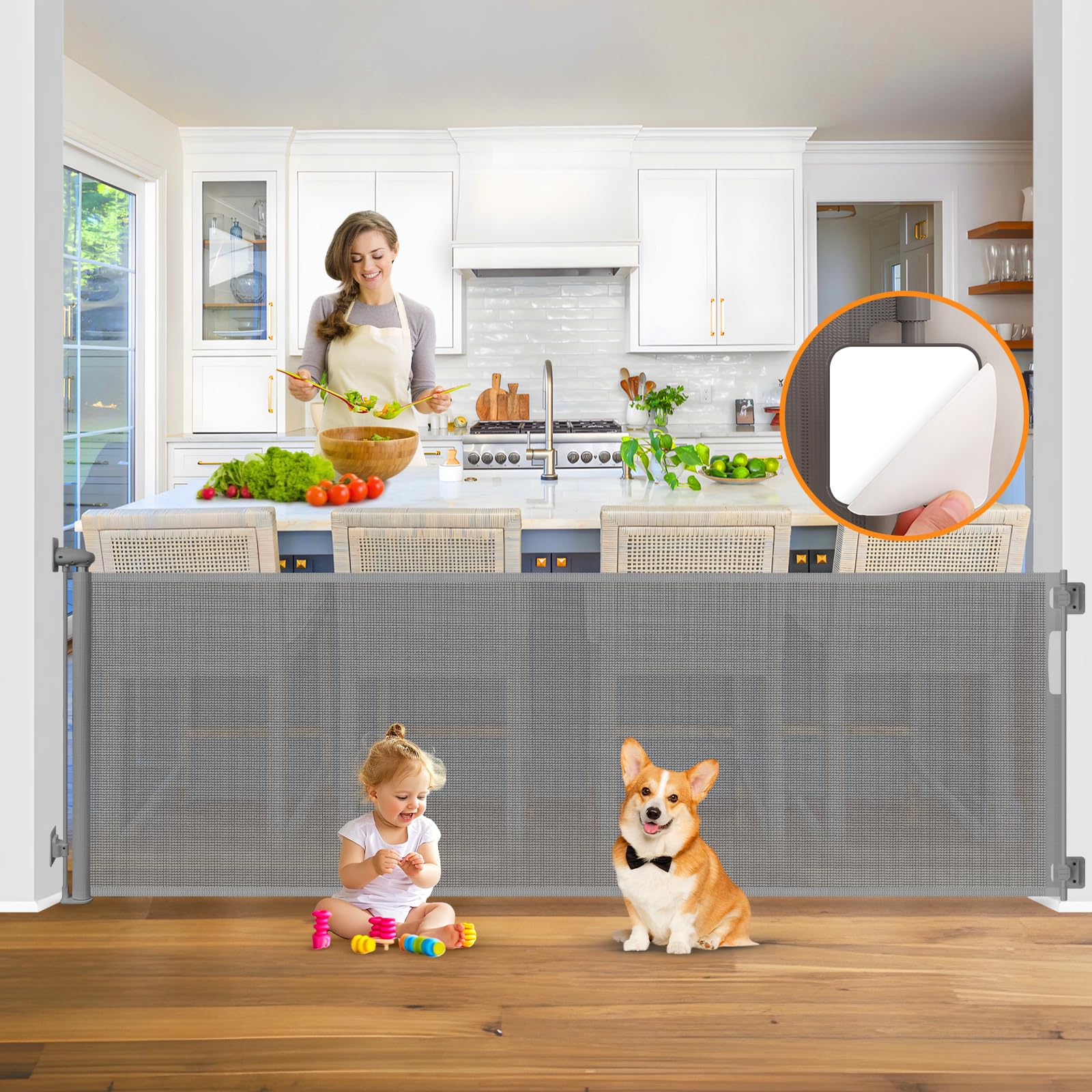 No-Drill 100” Extra Long Baby Gates Indoor Extra Long Retractable Pet ...