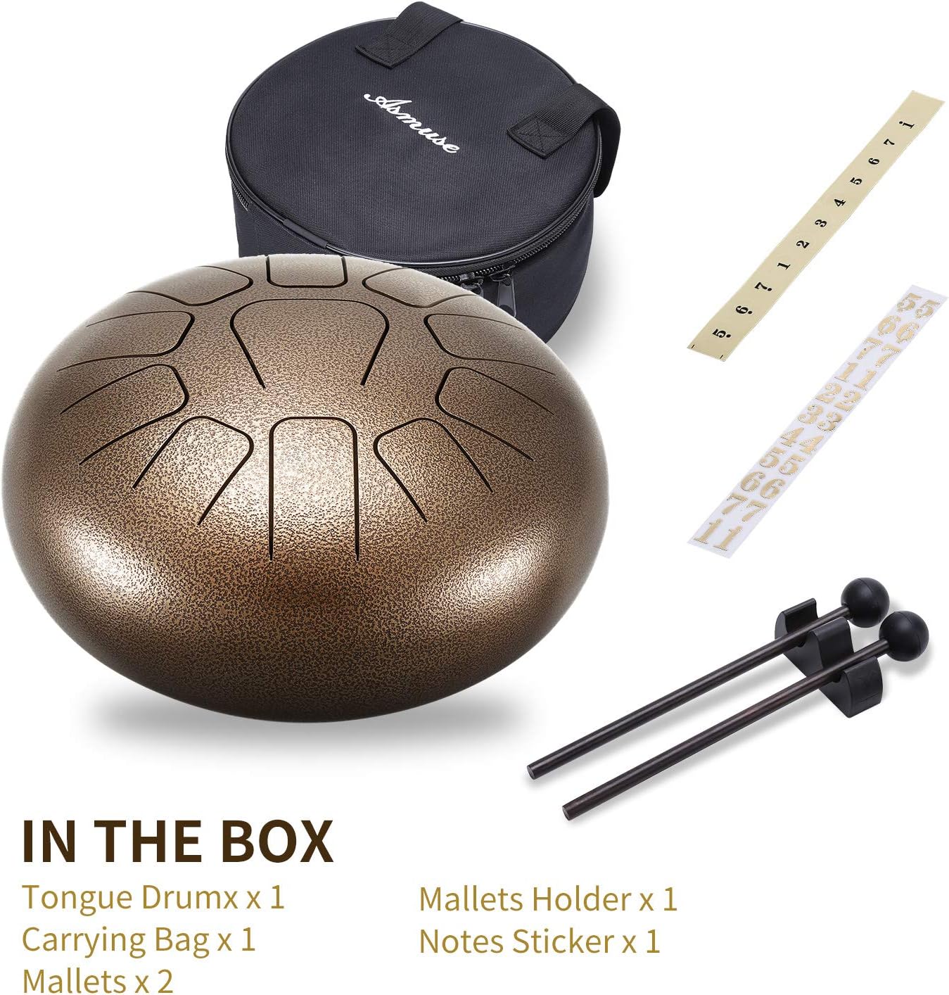 Asmuse Steel Tongue Drum 10 Inch Percussion Instrument Pan Drum 8 Notes ...