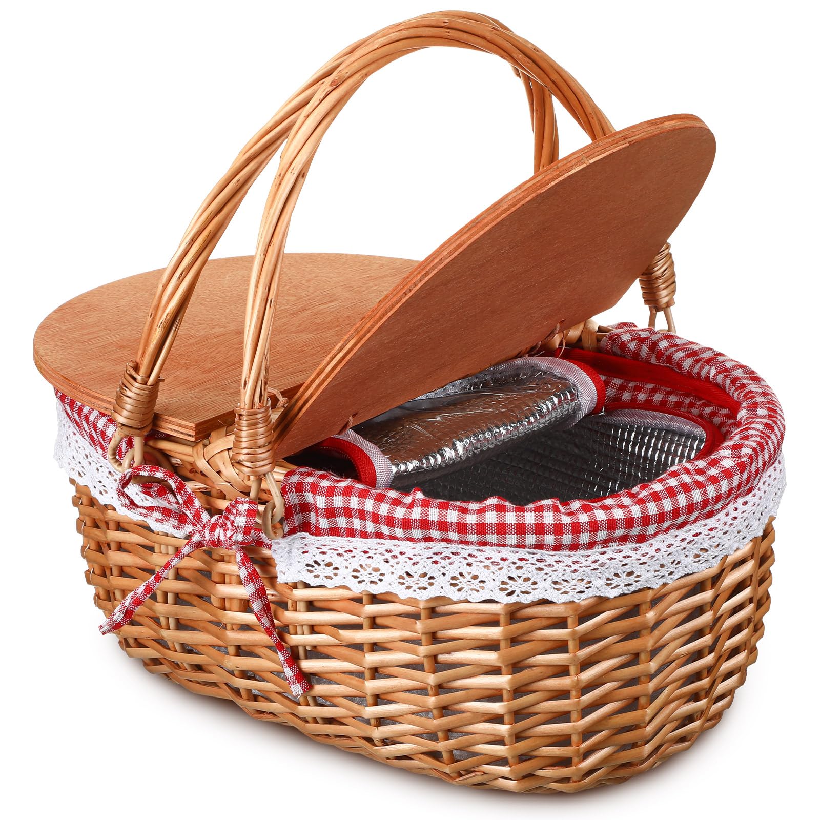 DoubleFill Wicker Insulated Picnic Basket with Lid Wicker Picnic Basket ...