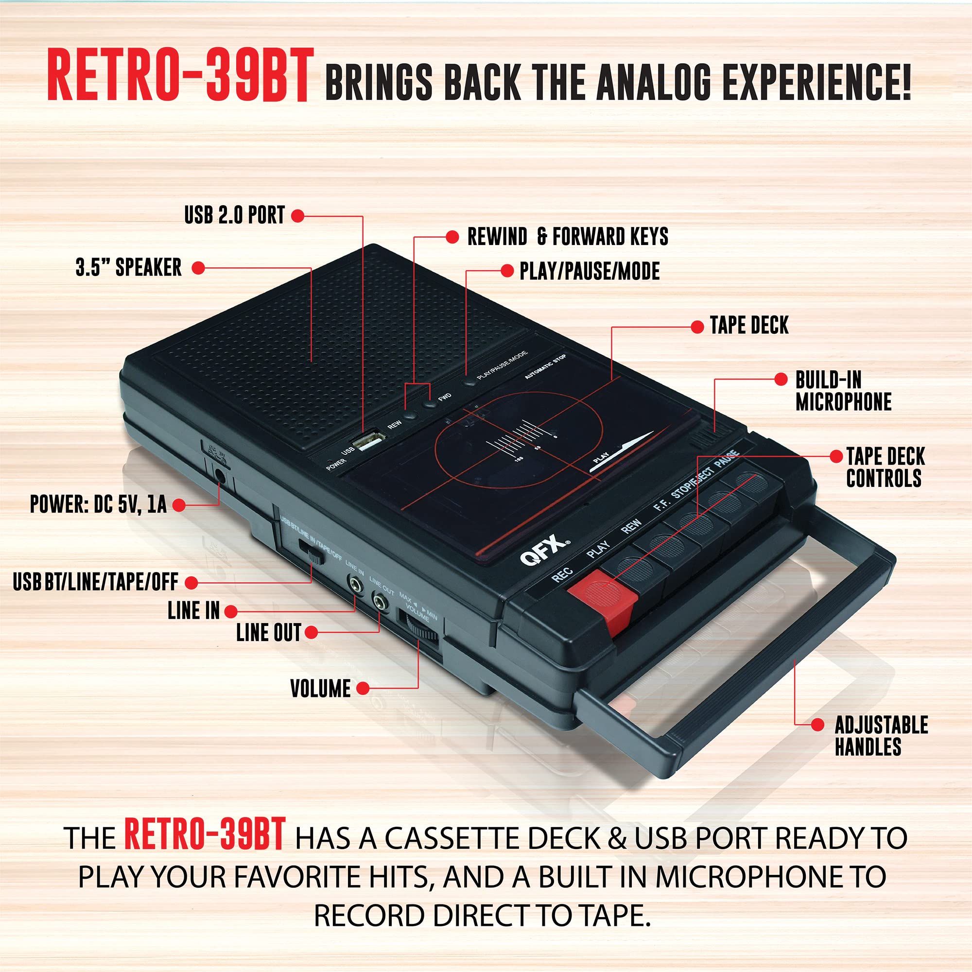 Mua QFX RETRO-39 Portable Shoebox USB to Cassette Tape Recorder, Analog ...