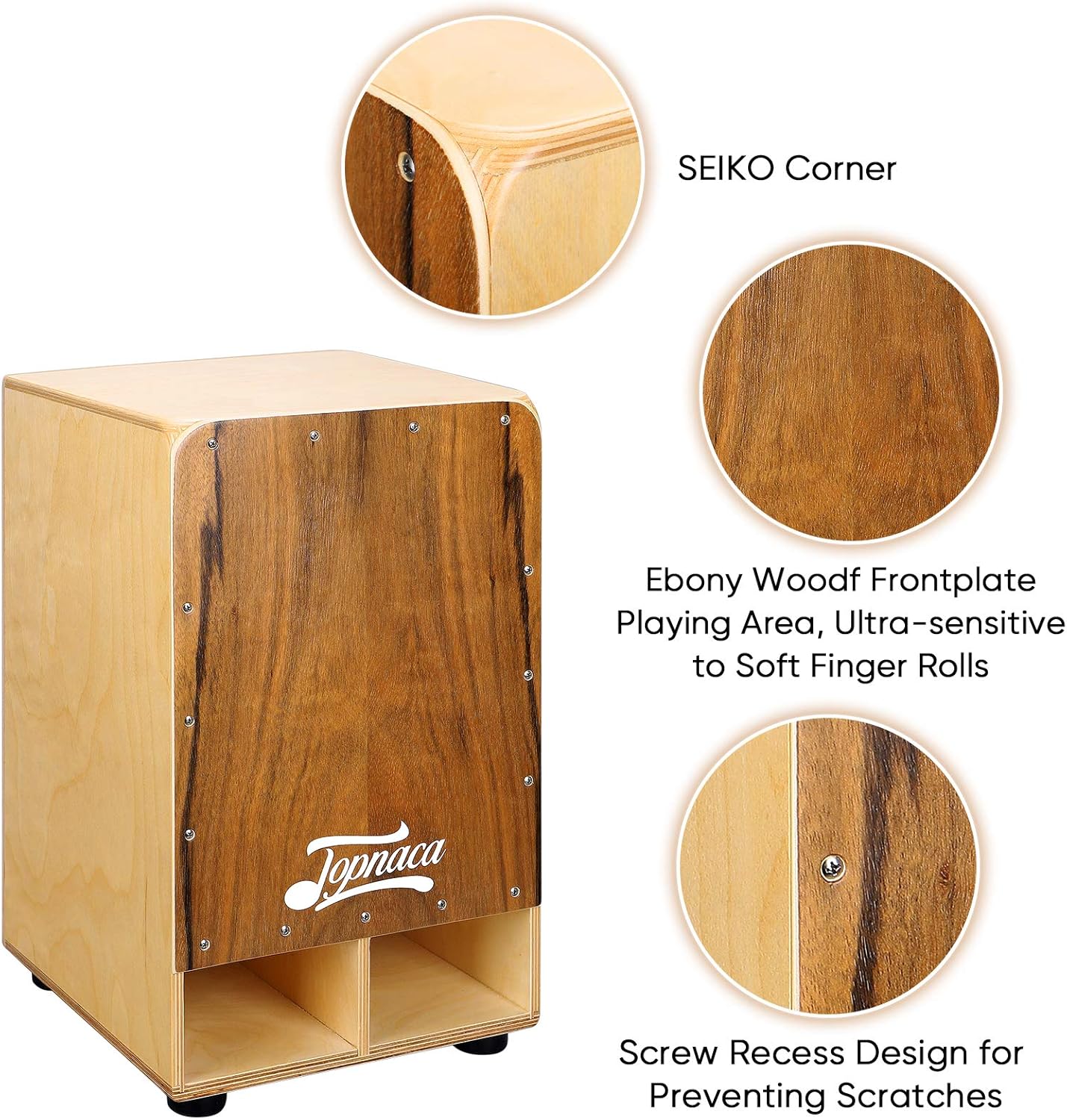 Topnaca String Cajon Box Drum, Wooden Percussion Box, with Internal ...