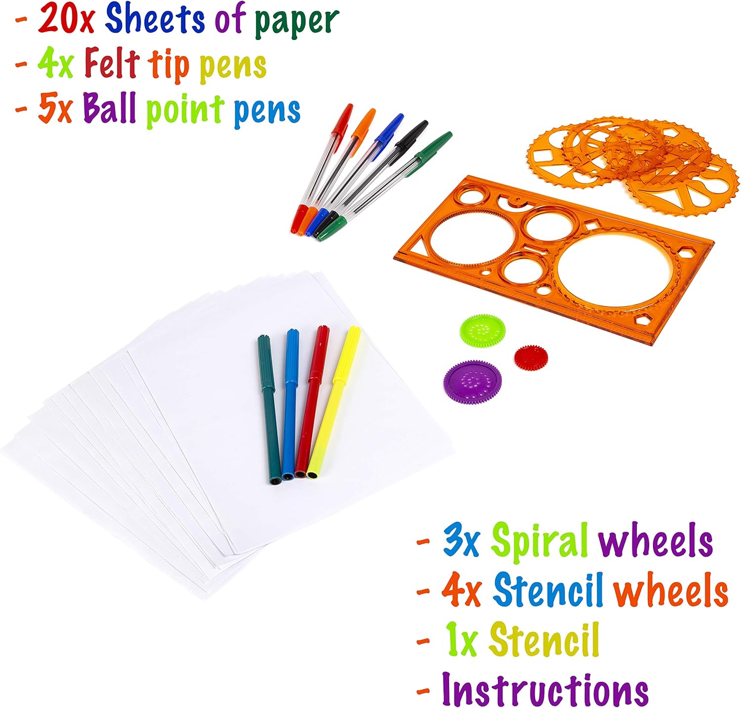 Spiral Art Kit – Spirograph Set including Stencils, Spiral Wheels ...
