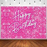 Amazon.com : iWeeta Shiny Pink Neon and Rose Happy Birthday Backdrop for Lady Girls Women ...