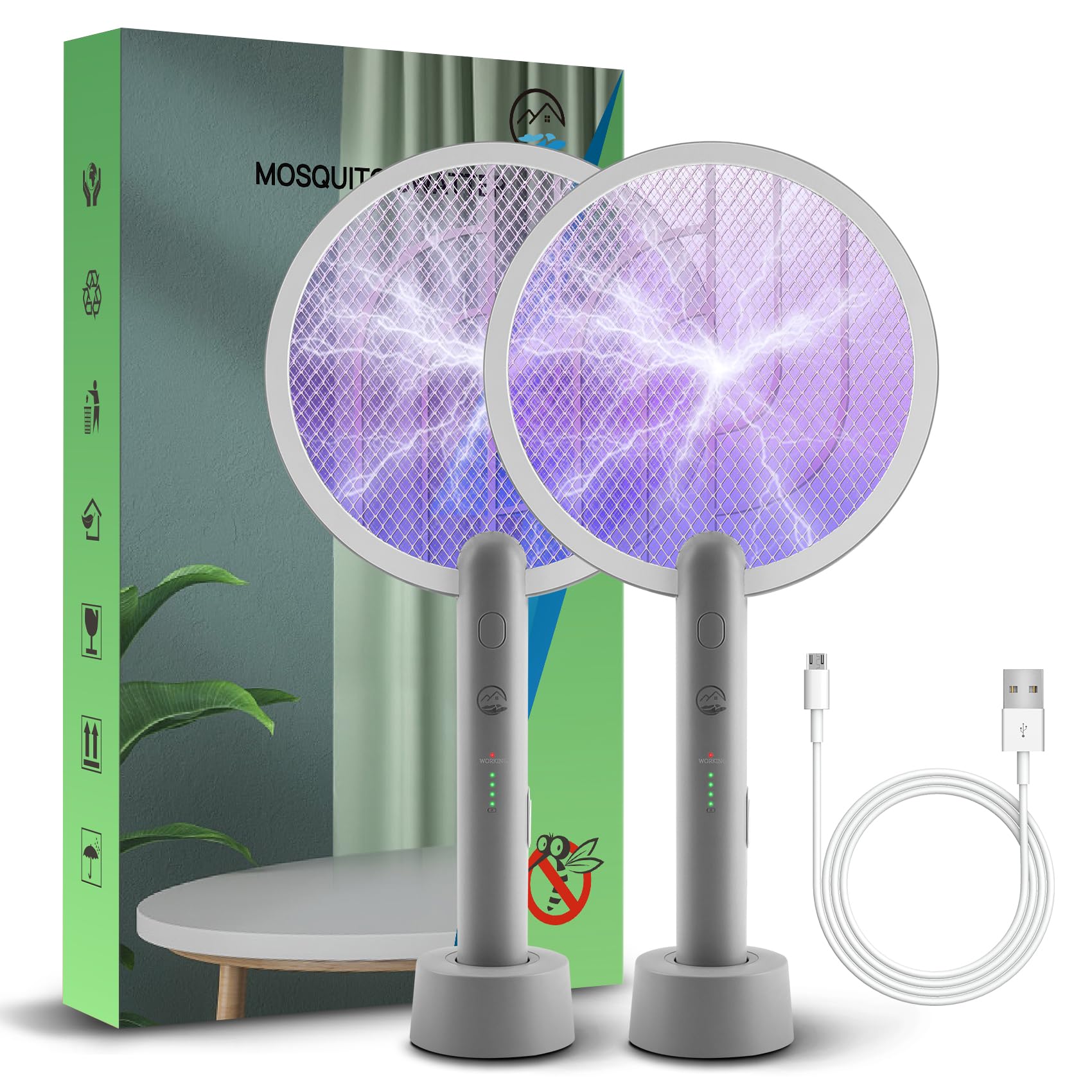 Electric Fly Swatter Racket, Mosiller 4000V 2 in 1 Bug Zapper with USB ...