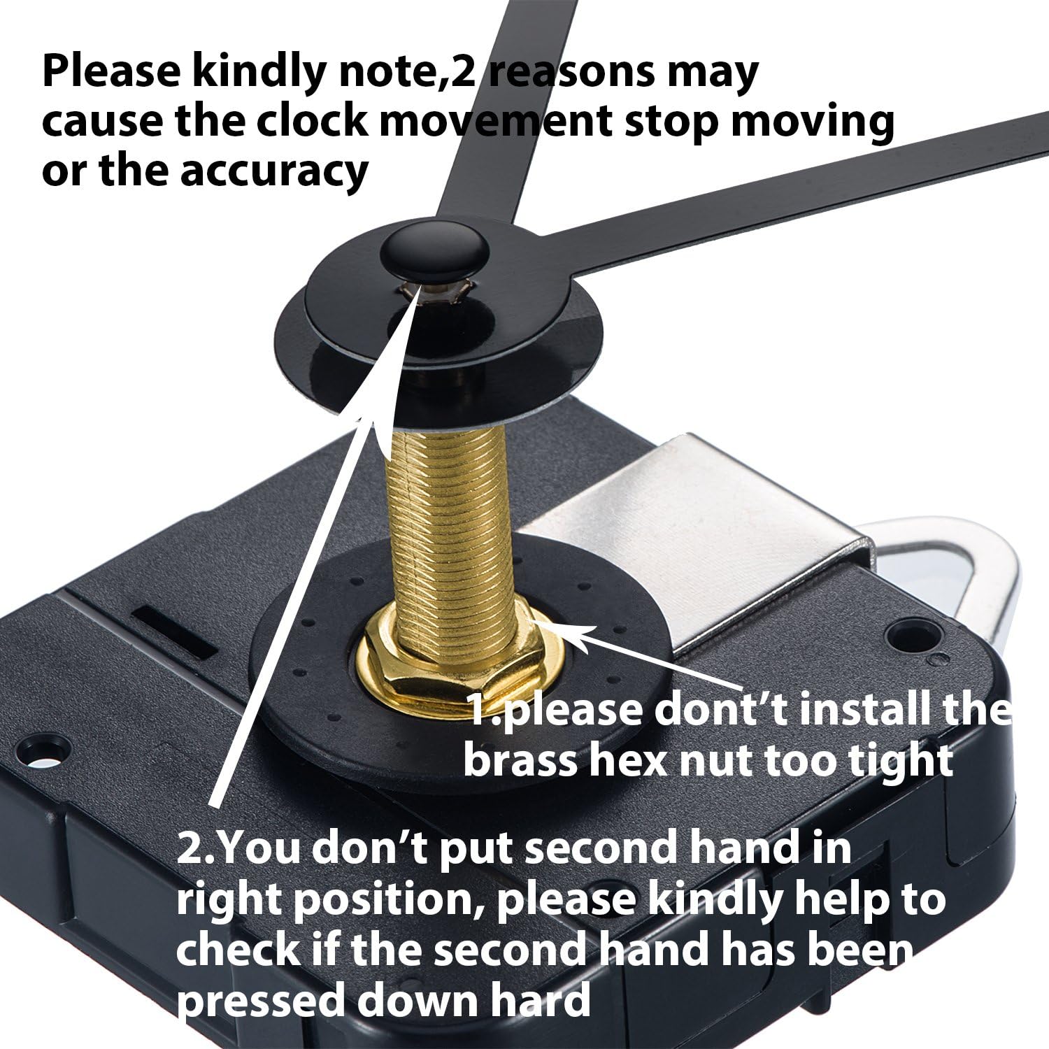 Long Spindle Clock Movement, 4/5 Inch Maximum Dial Thickness, 1-1/5 ...
