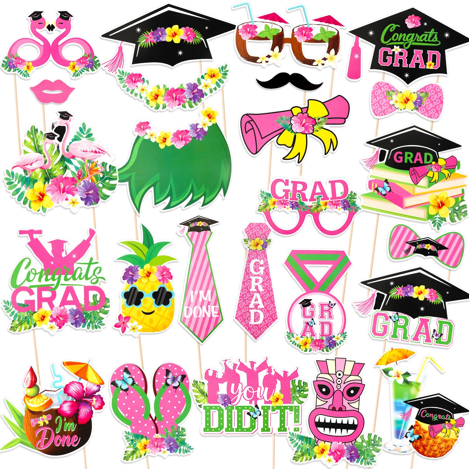 Konsait Hawaiian Graduation Photo Booth Props, 25 Pack 2025 Graduations ...