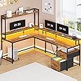 Amazon.com: SEDETA L Shaped Desk, 94.4" Computer Desk with File Drawer ...