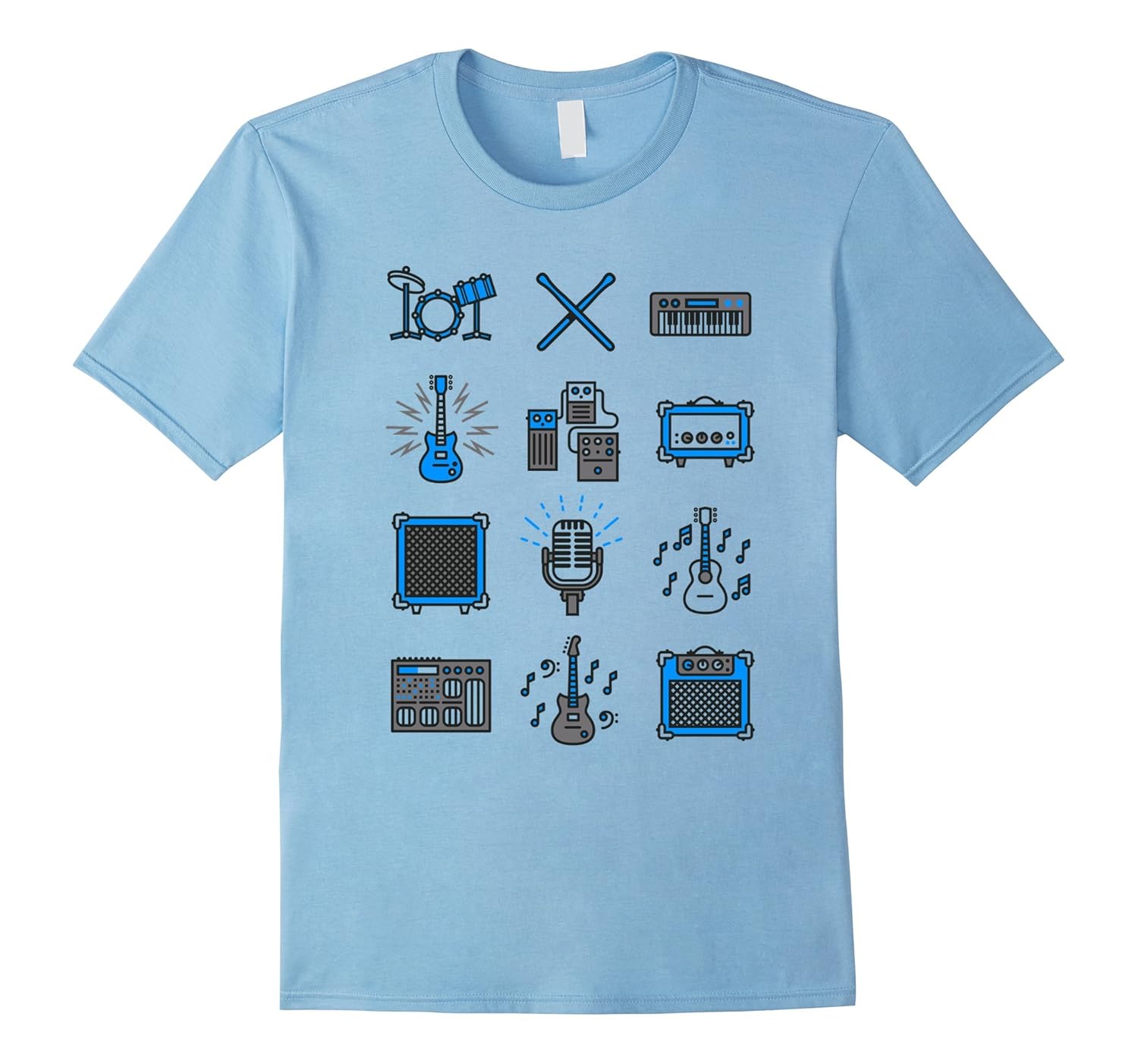 Musical Instrument Icons T-Shirt Musically Shirt Blue