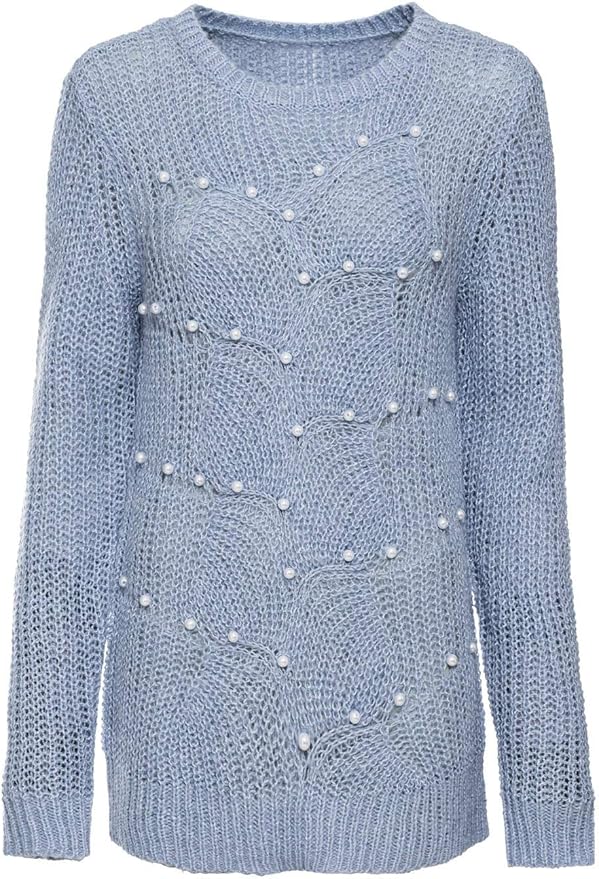 Versandhaus Damen Ajour-Pullover mit Perlen, 321675 in Taubenblau Meliert: Amazon.de: Bekleidung
