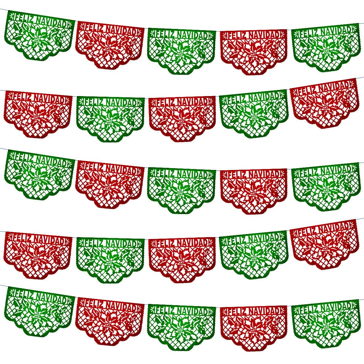 Papel picado navideno - Feliz Navidad - 10 tiras de 5 metros: Amazon ...