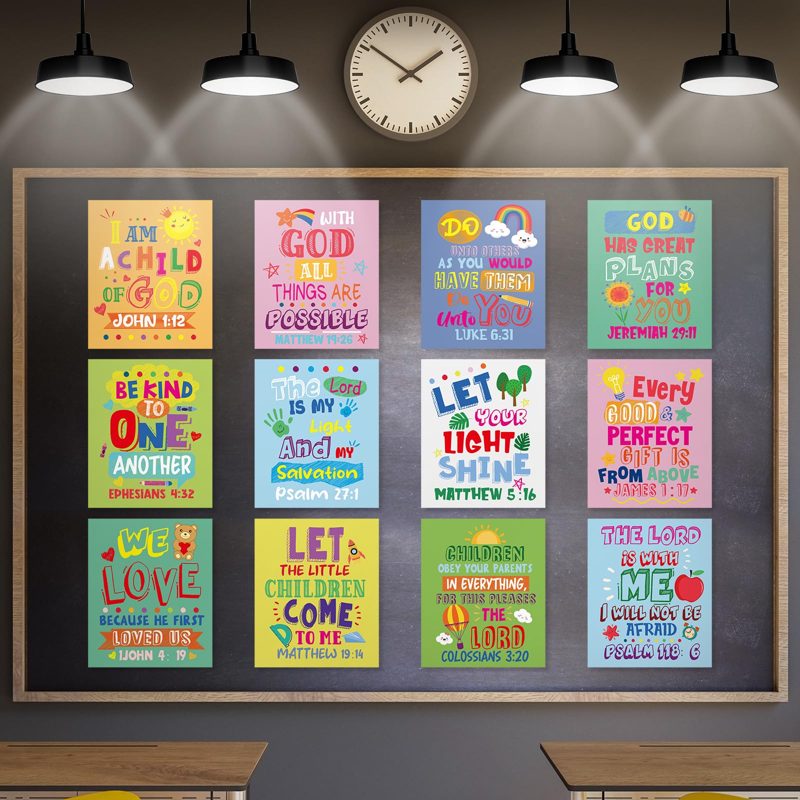 12 Pcs Bible Verse Posters for Kids?Inspirational Christian Wall Art ...