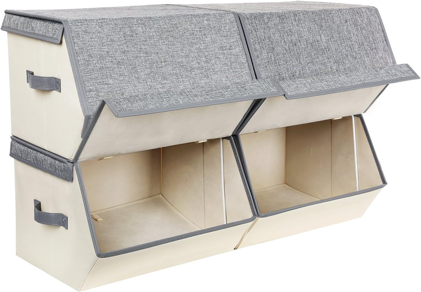 SONGMICS Set of 4 Storage Boxes with Magnetic Hinged Lid Stackable ...