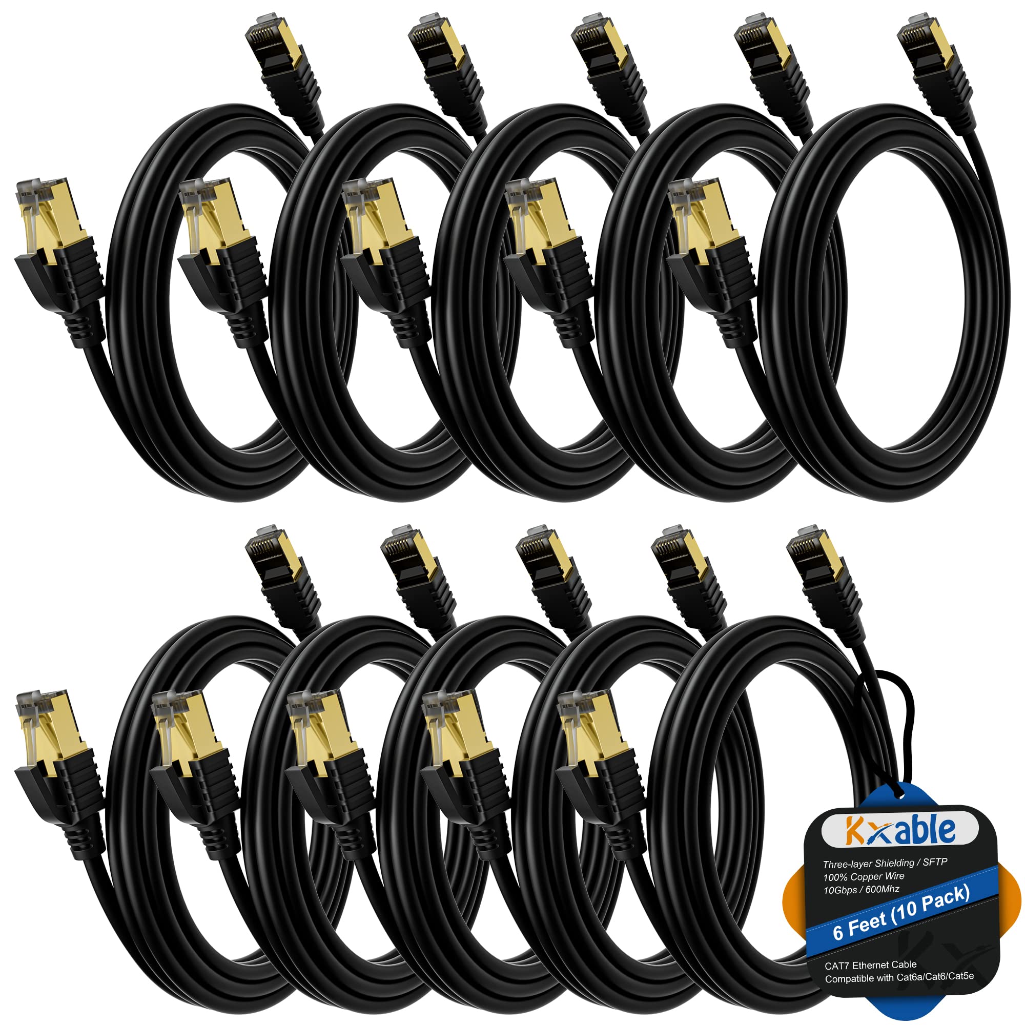 Cat 7 Ethernet Cable 6 Feet (10 Pack), Multi Pack High Speed Internet ...