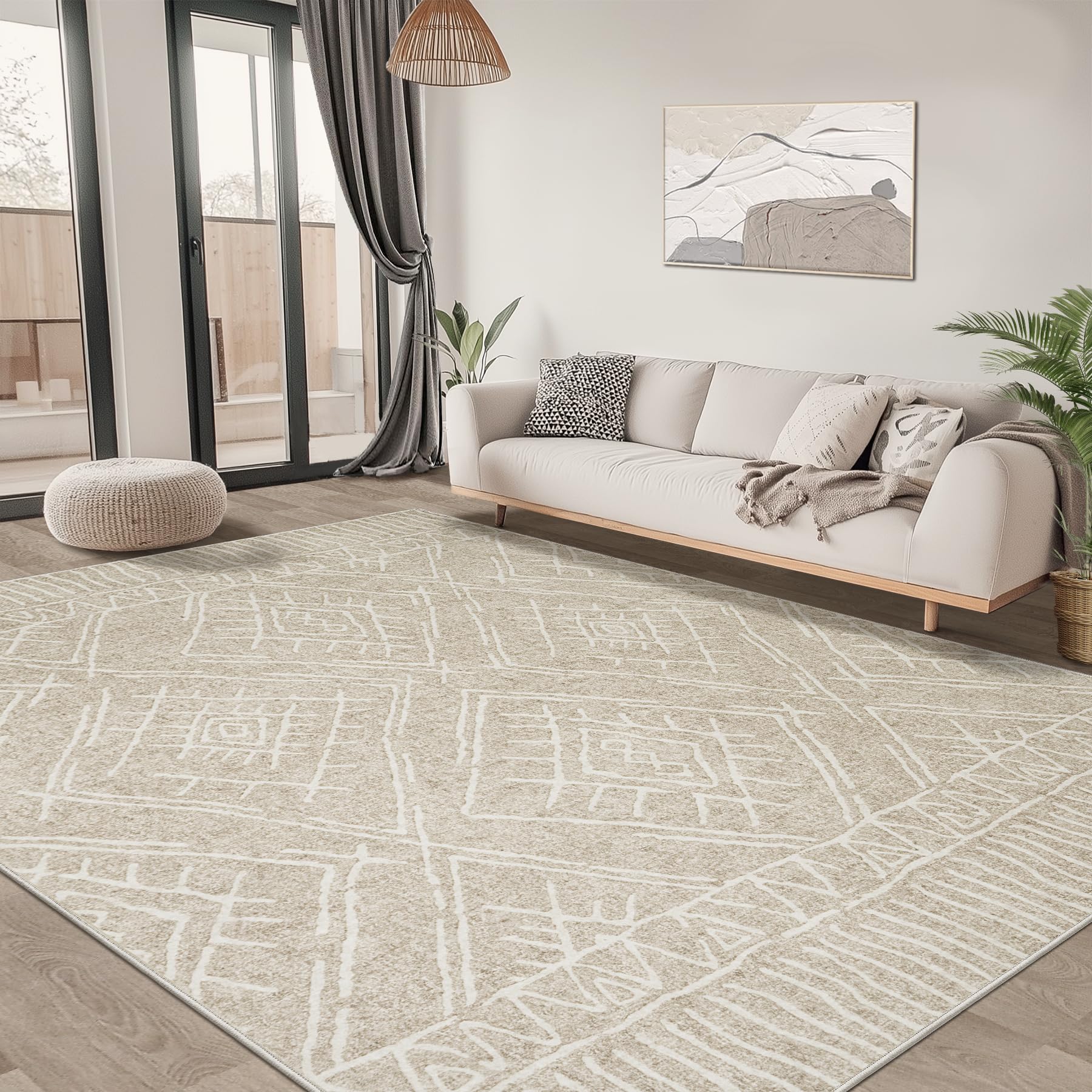 8x10 Area Rug for Living Room : Washable Rug Modern Geometric Soft Low ...