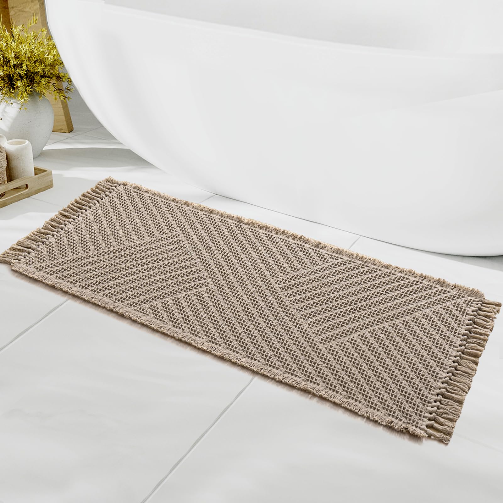 H.VERSAILTEX Waffle Bath Runner Rug Long Bath Mat Super Absorbent Boho ...