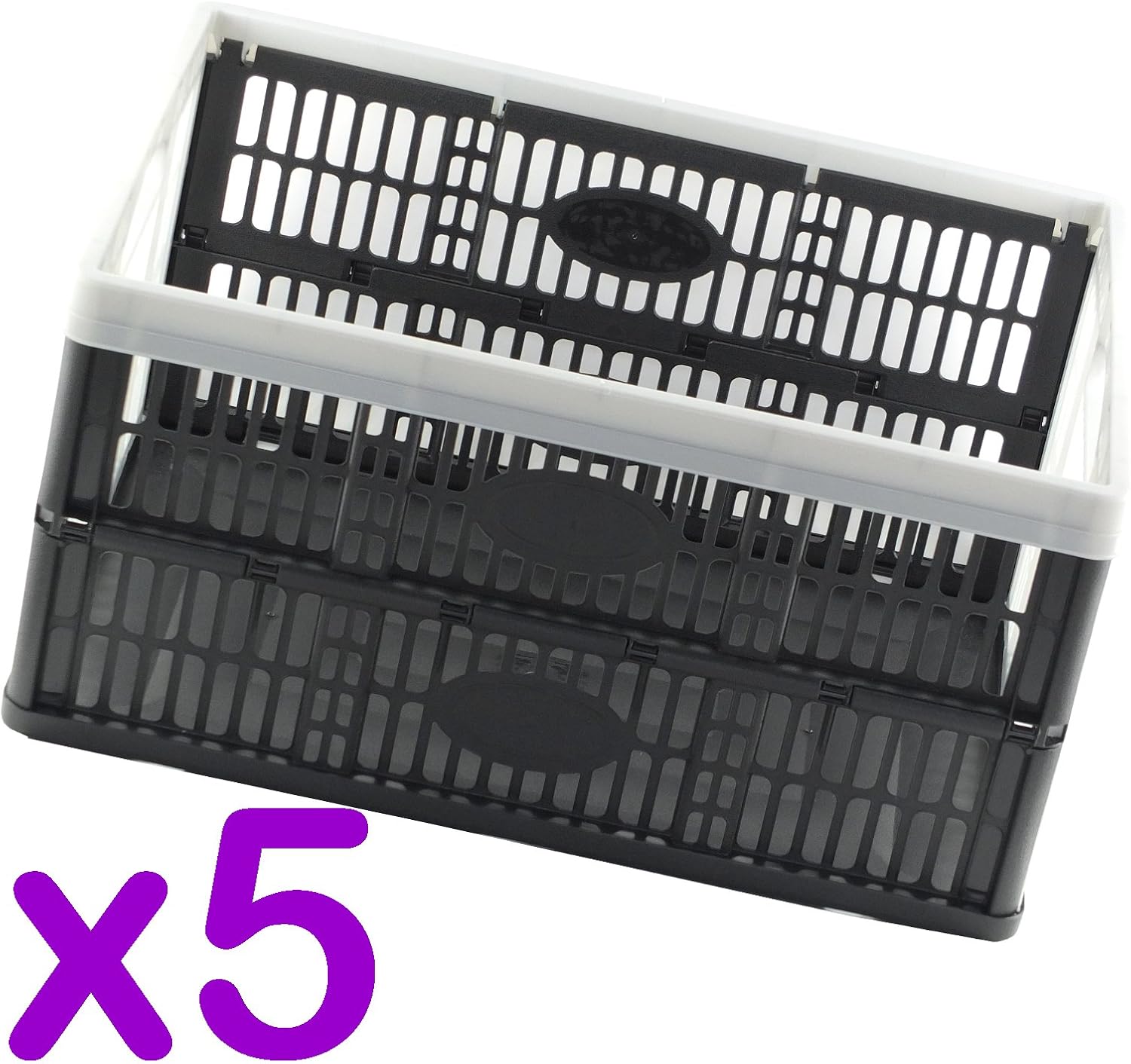 Folding Plastic Crate - 32 L Stackable Folding Storage Box (Pack of 5 ...