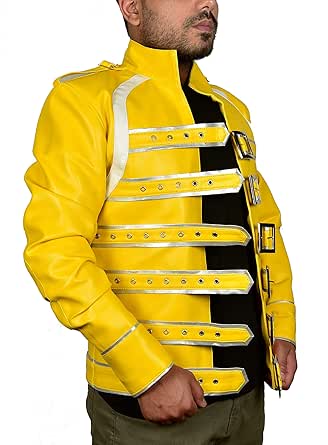 Attire Trends Mens Yellow Leather Jacket Wembley Concert Rockstar ...
