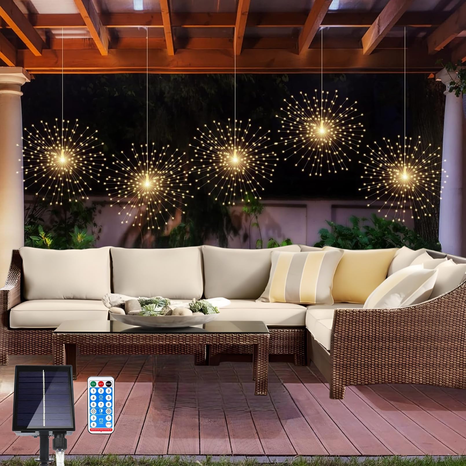 LOFTOLMEA 5 Pack Solar Firework Lights, 450 LED 8 Modes Dimmable ...