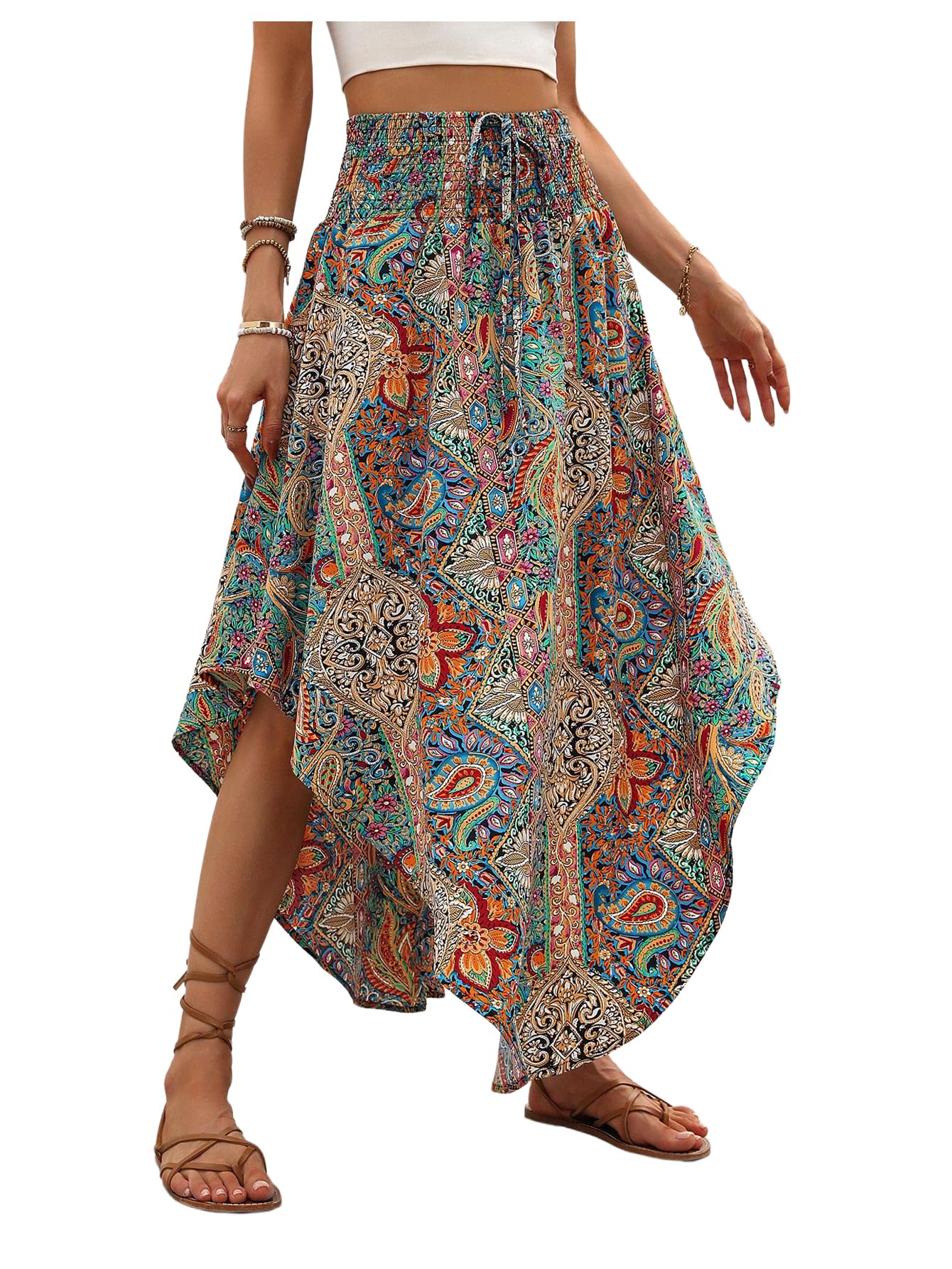 Verdusa Women's Boho Western Floral Print Long Skirts 80s Flowy Elastic ...