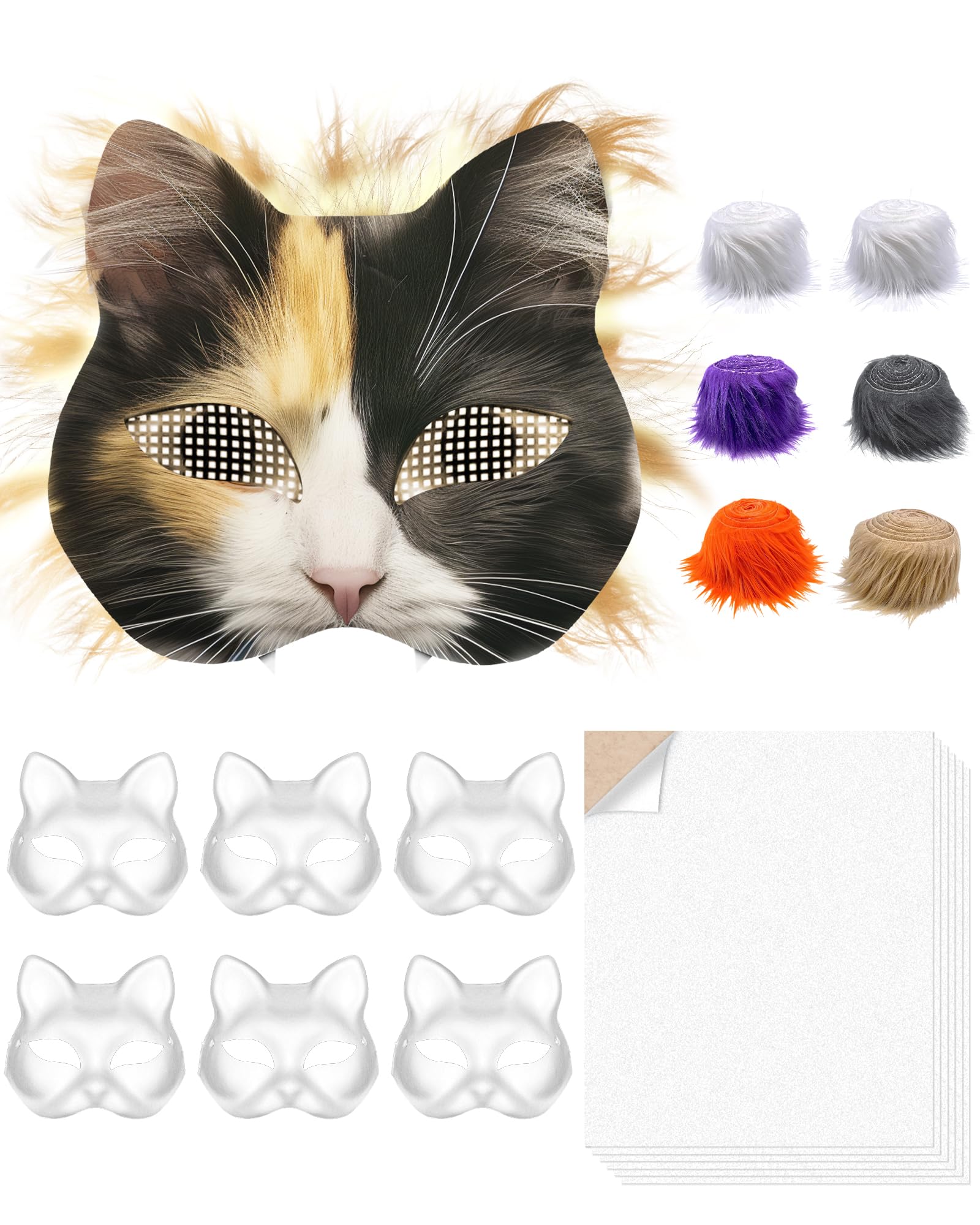 Mua 18 Pcs Therian Mask Kit, DIY Blank Cat Mask Base with Faux Fur and ...