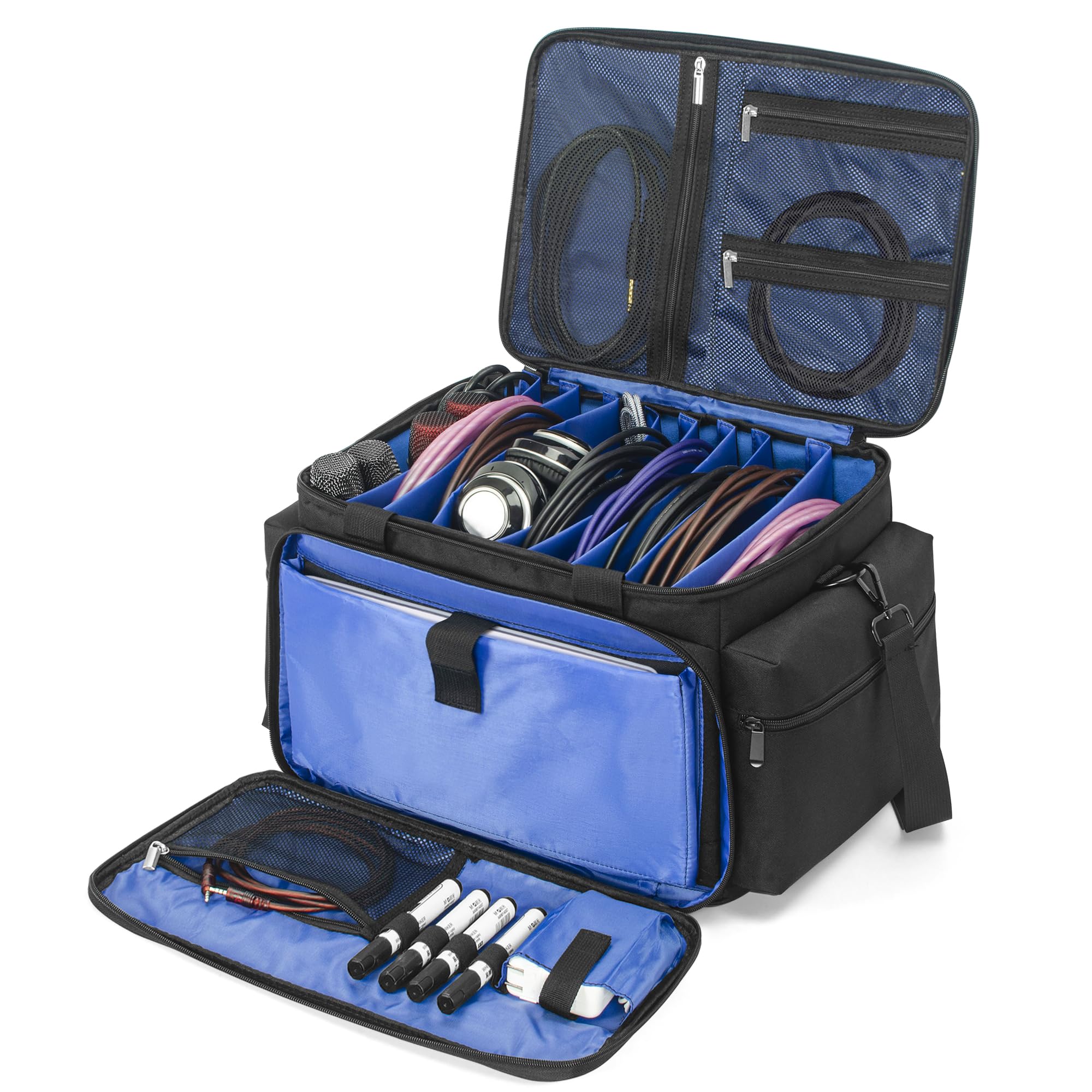 AKOZLIN Cable File Bag with Detachable Dividers, DJ Gig Bag Cord ...