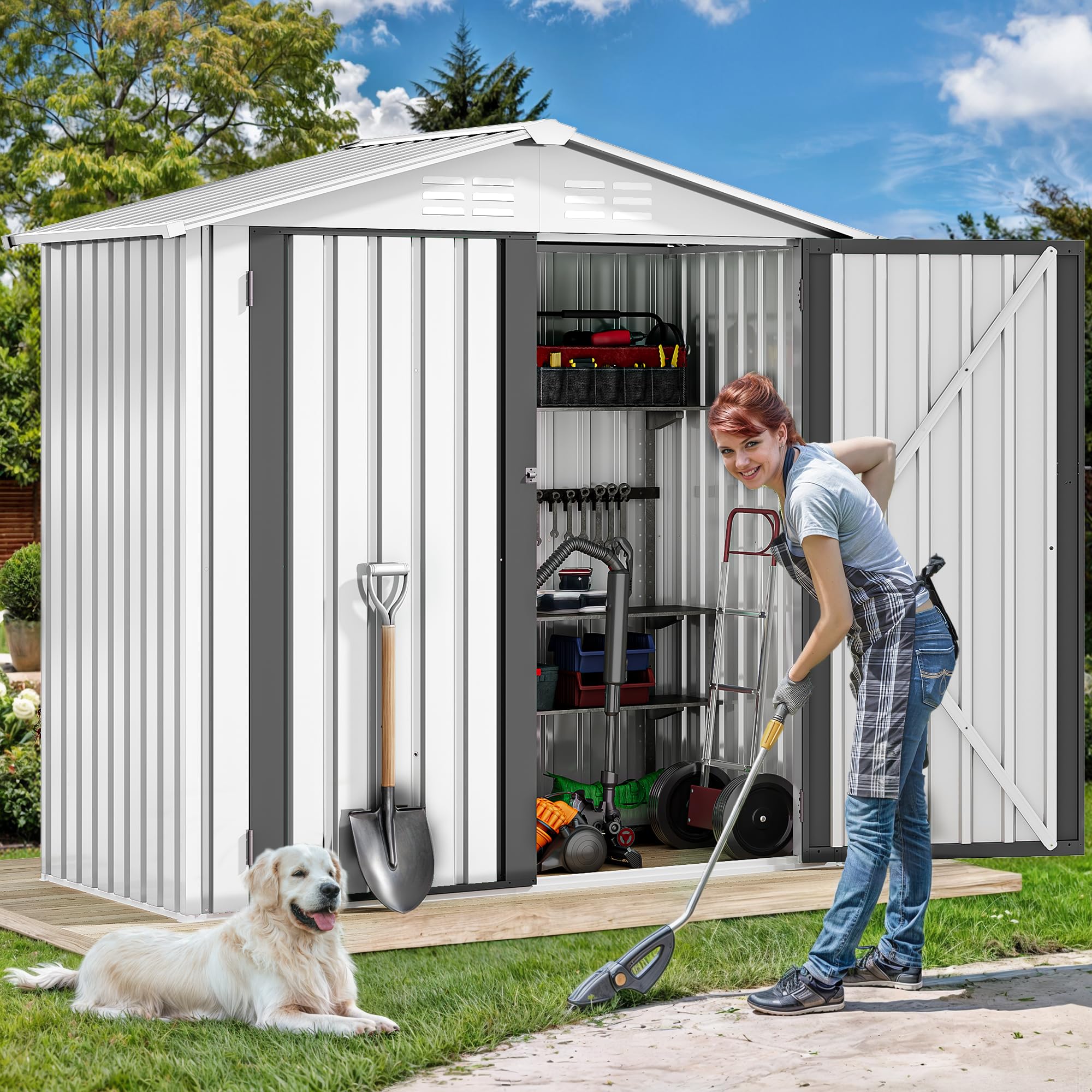 *Damaged* DWVO 6x4ft Storage Shed for Outdoors, Metal Sturdy ...