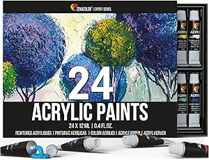 Amazon.com: Zenacolor Acrylic Paint, Set of 24 Tubes of 0.4 oz (12 mL ...