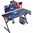 Amazon.com: HLDIRECT 47 Inch Gaming Desk with LED Lights, Ergonomic ...