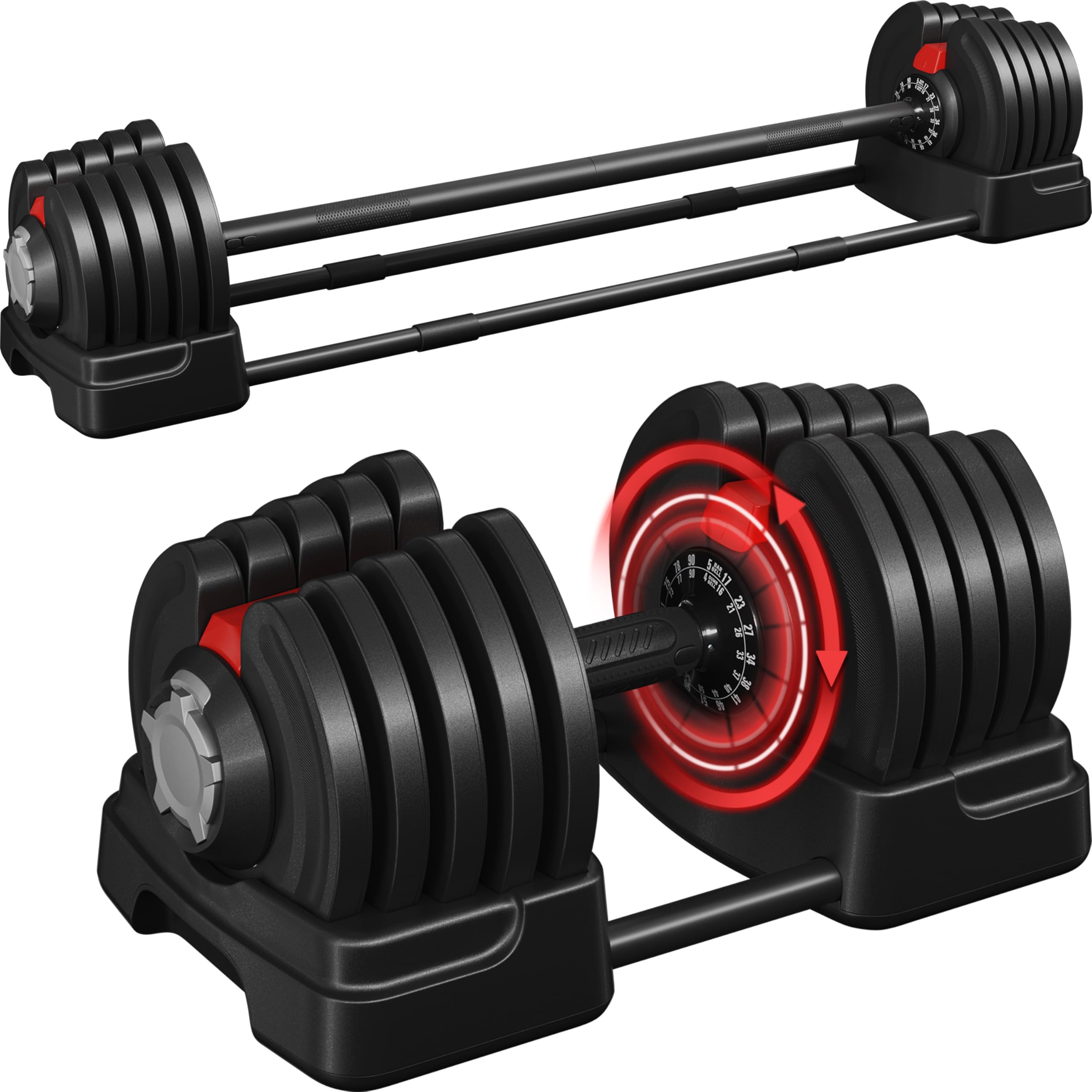 Yaheetech Adjustable Dumbbell Set 90lbs Fast Adjust Dumbbells 2 in 1 ...