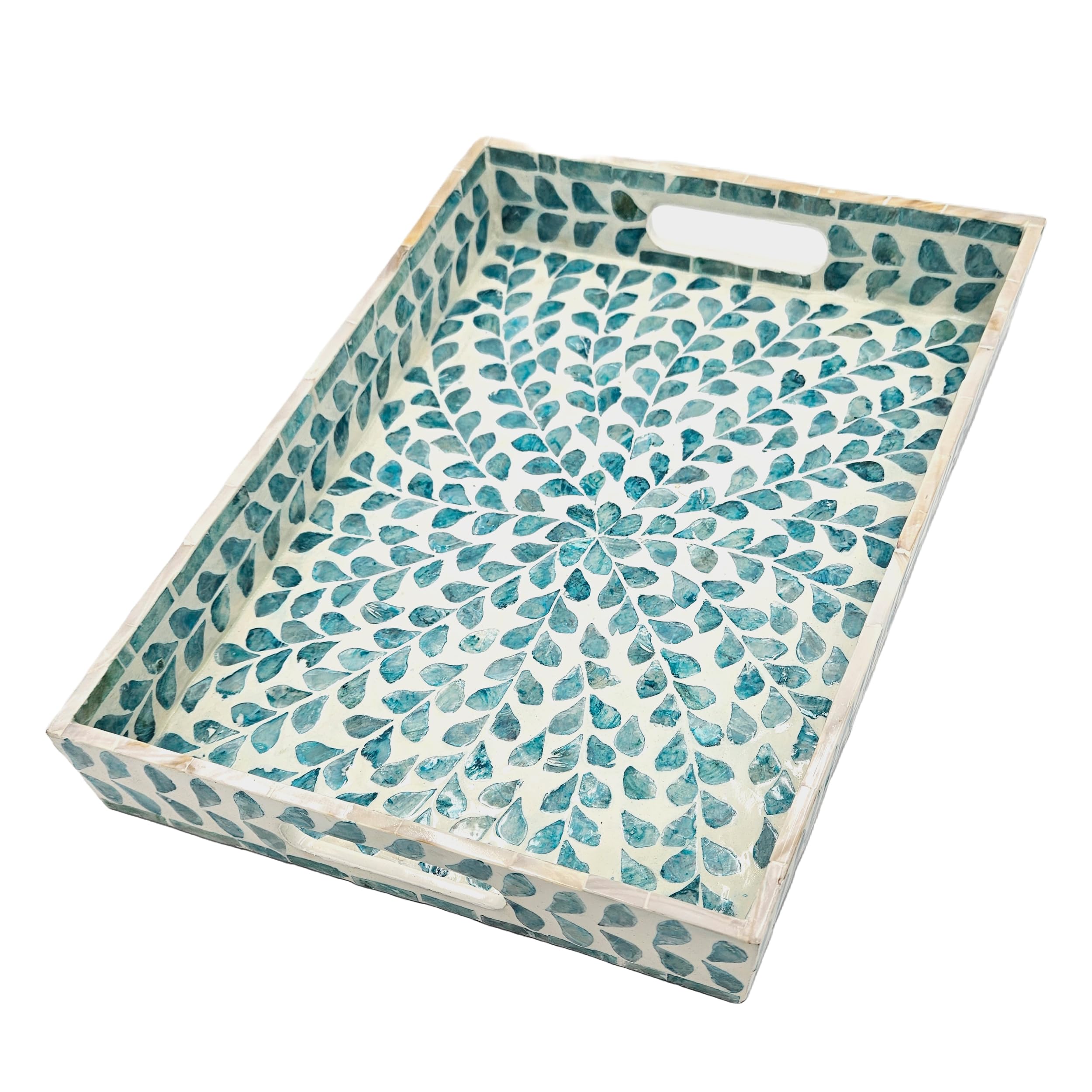 PEMAR Rectangular Mother of Pearl Serving Tray Nacre Wood Lap Ottoman ...