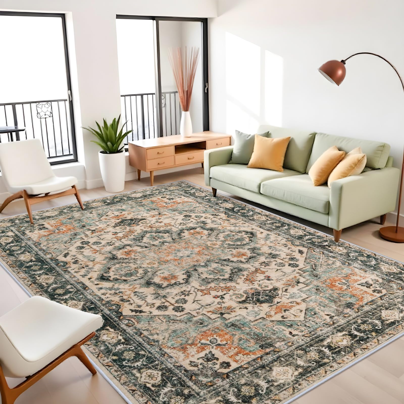 Washable Area Rug Vintage - Living Room Farmhouse Oriental Rug 6x9 ...
